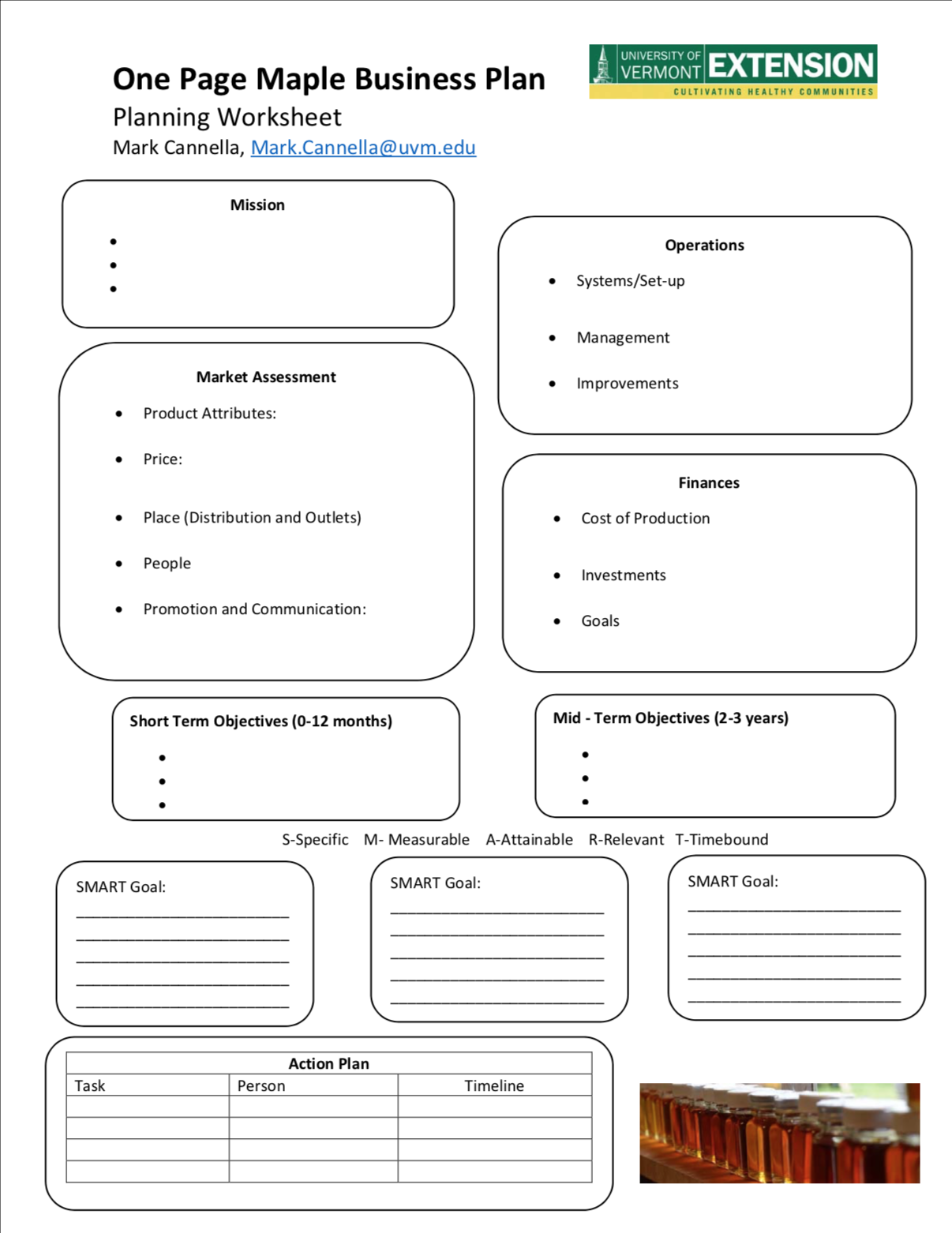 One Page Maple Business Plan | VT Farm to Plate